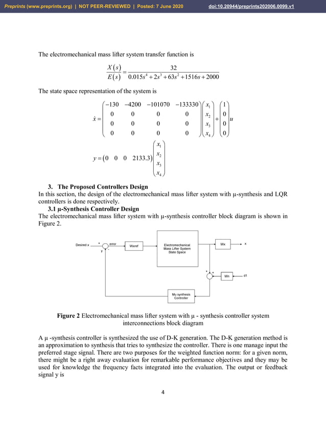 Modelling design and control of an electromechanical mass lifting system using optimal and ...