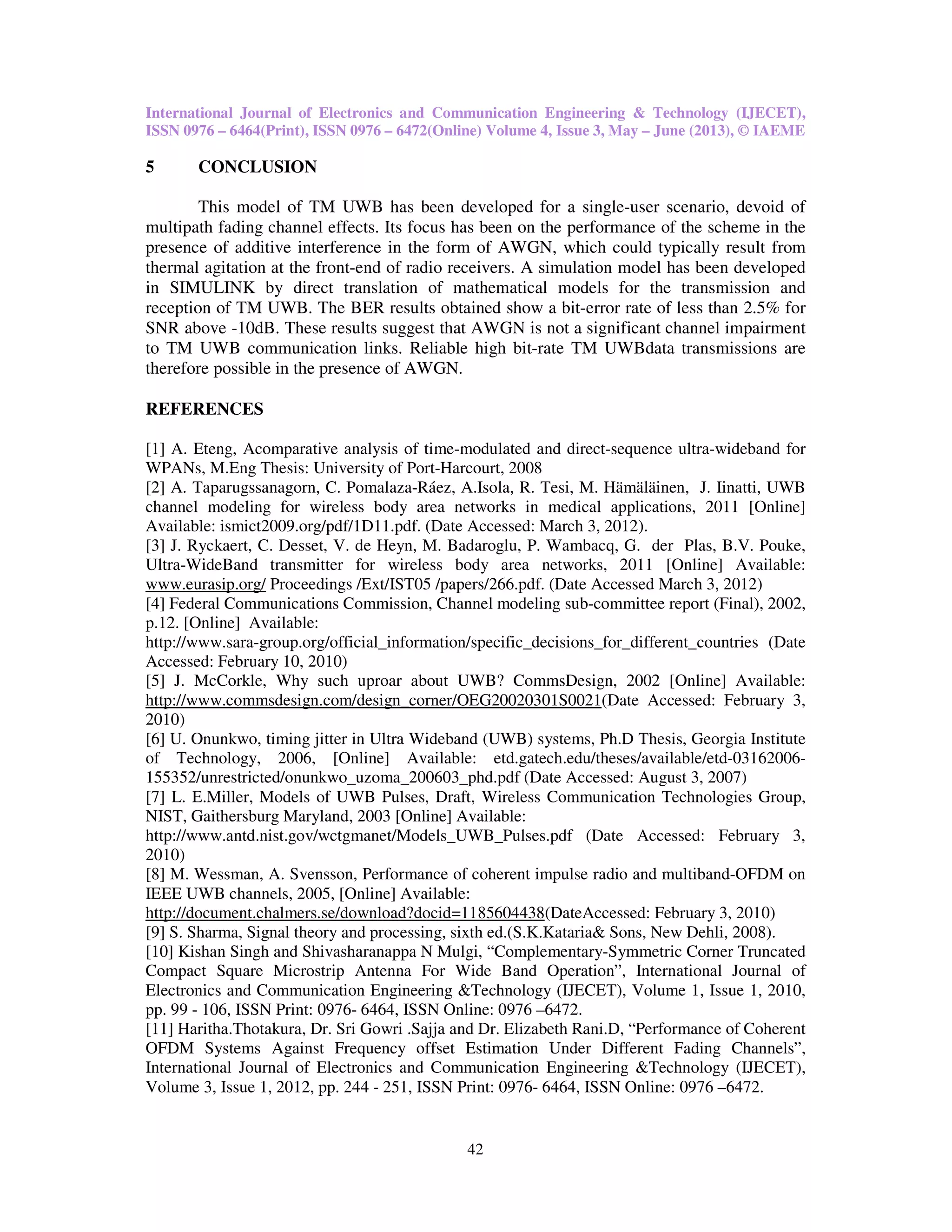 Modelling of a time modulated ultra-wideband communication link | PDF