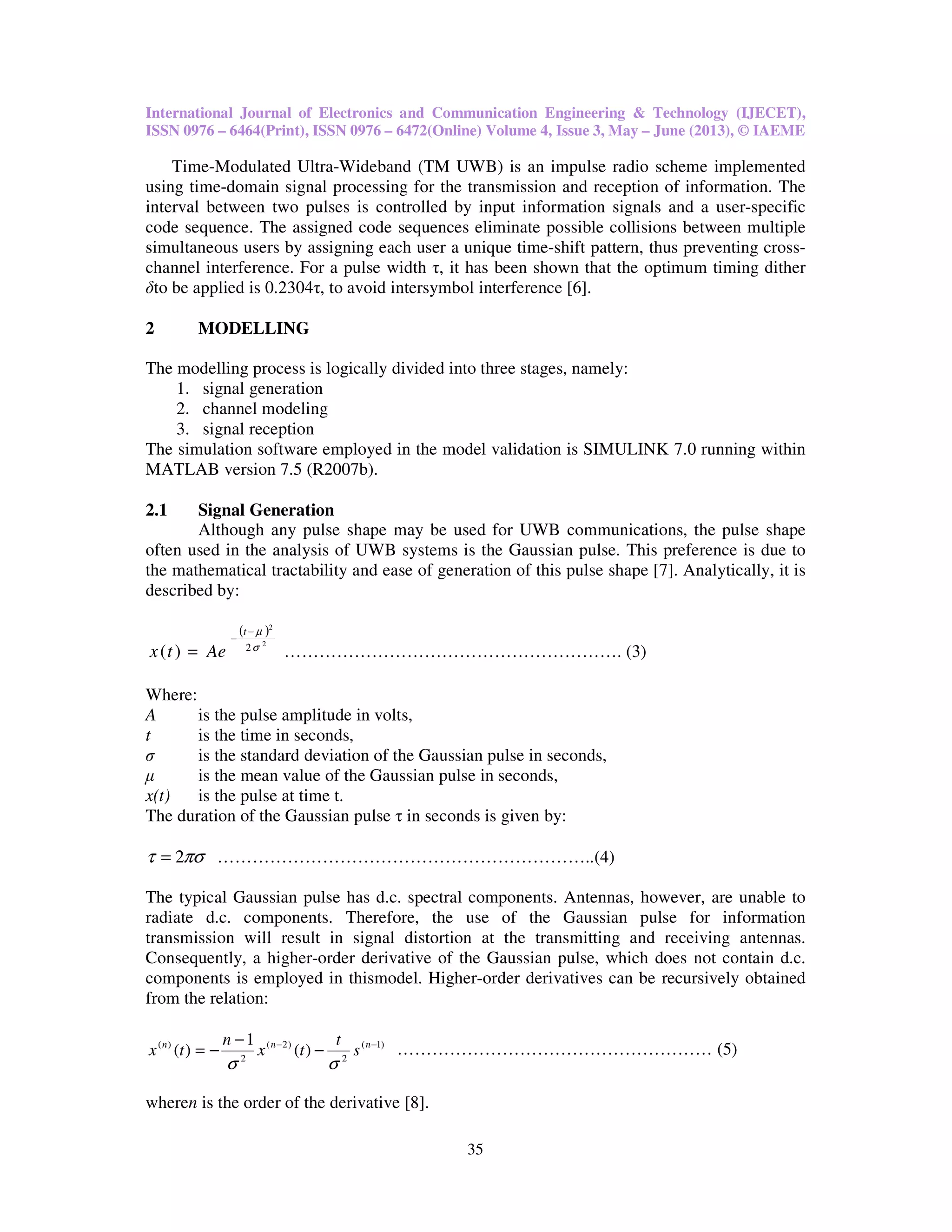 Modelling of a time modulated ultra-wideband communication link | PDF