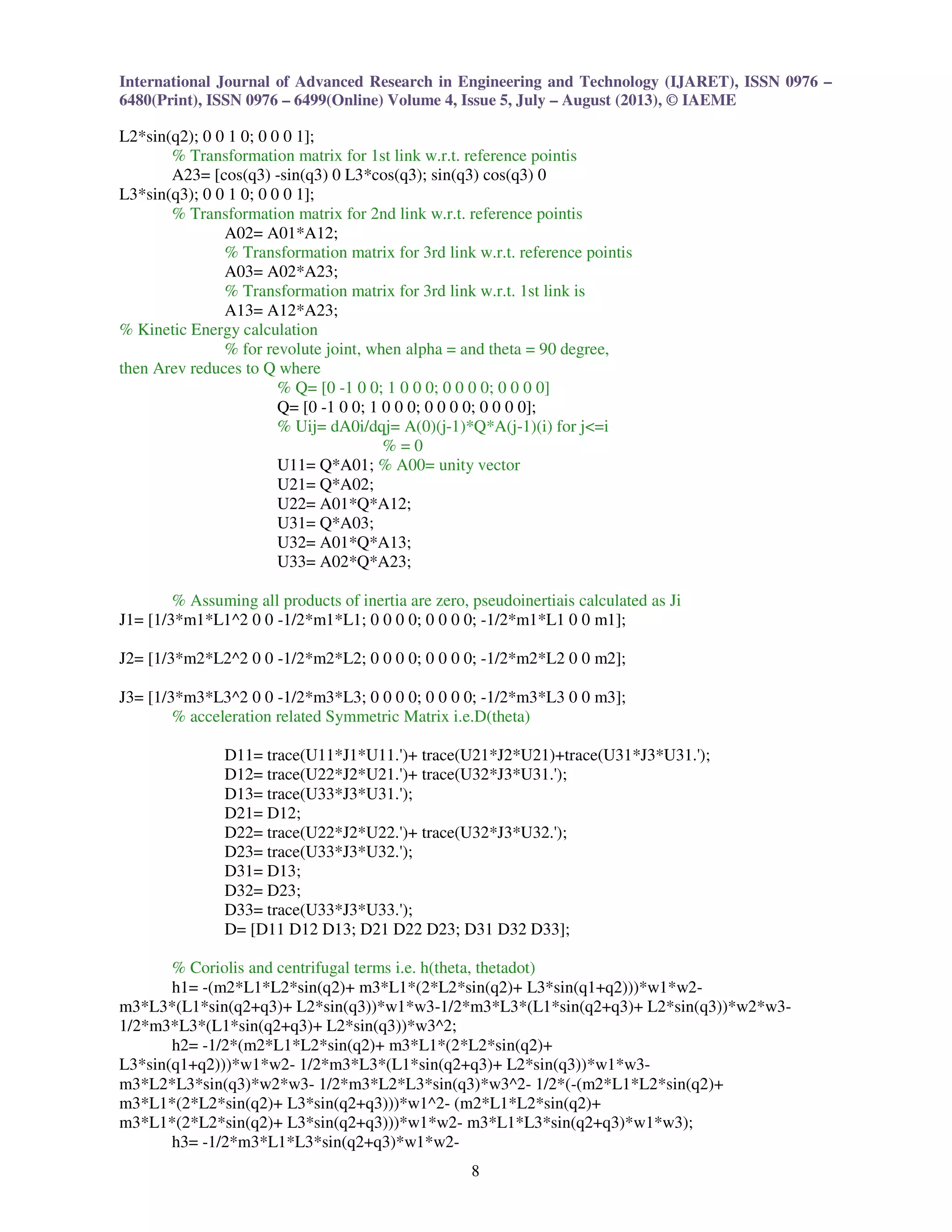 Modelling of flexible link manipulator dynamics using rigid link theory ...