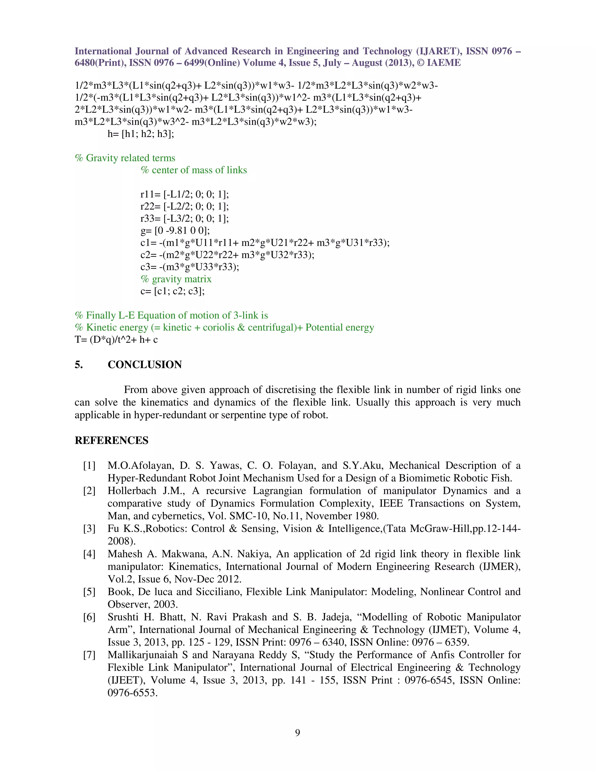 Modelling of flexible link manipulator dynamics using rigid link theory with | PDF