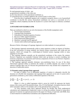 Modelling of flexible link manipulator dynamics using rigid link theory with | PDF