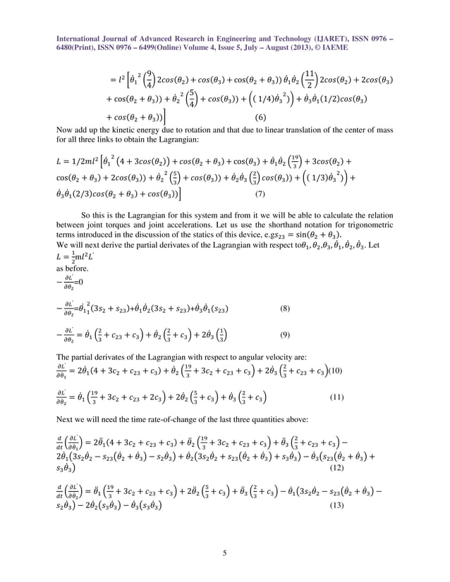 Modelling of flexible link manipulator dynamics using rigid link theory with | PDF