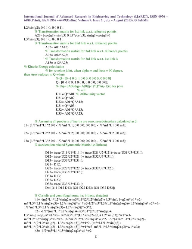 Modelling of flexible link manipulator dynamics using rigid link theory with | PDF