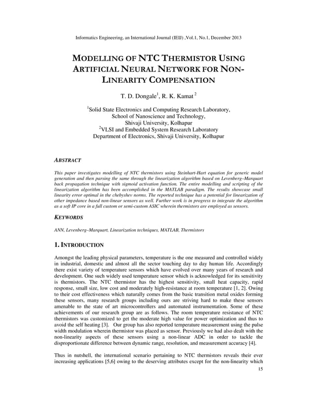 Modelling of ntc thermistor using artificial neural network for non linearity compensation | PDF