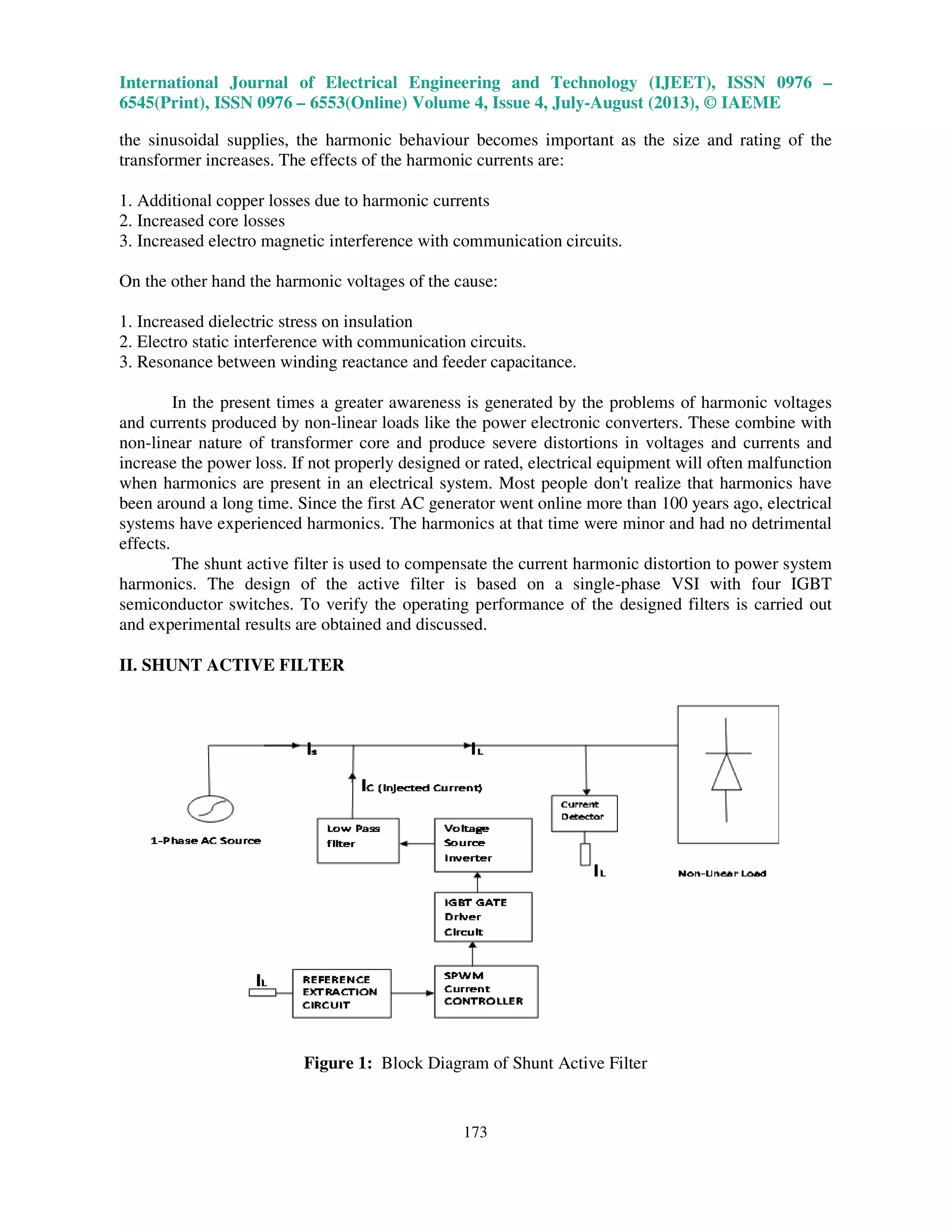 Modelling & simulation of active shunt filter for compensation of system harm | PDF