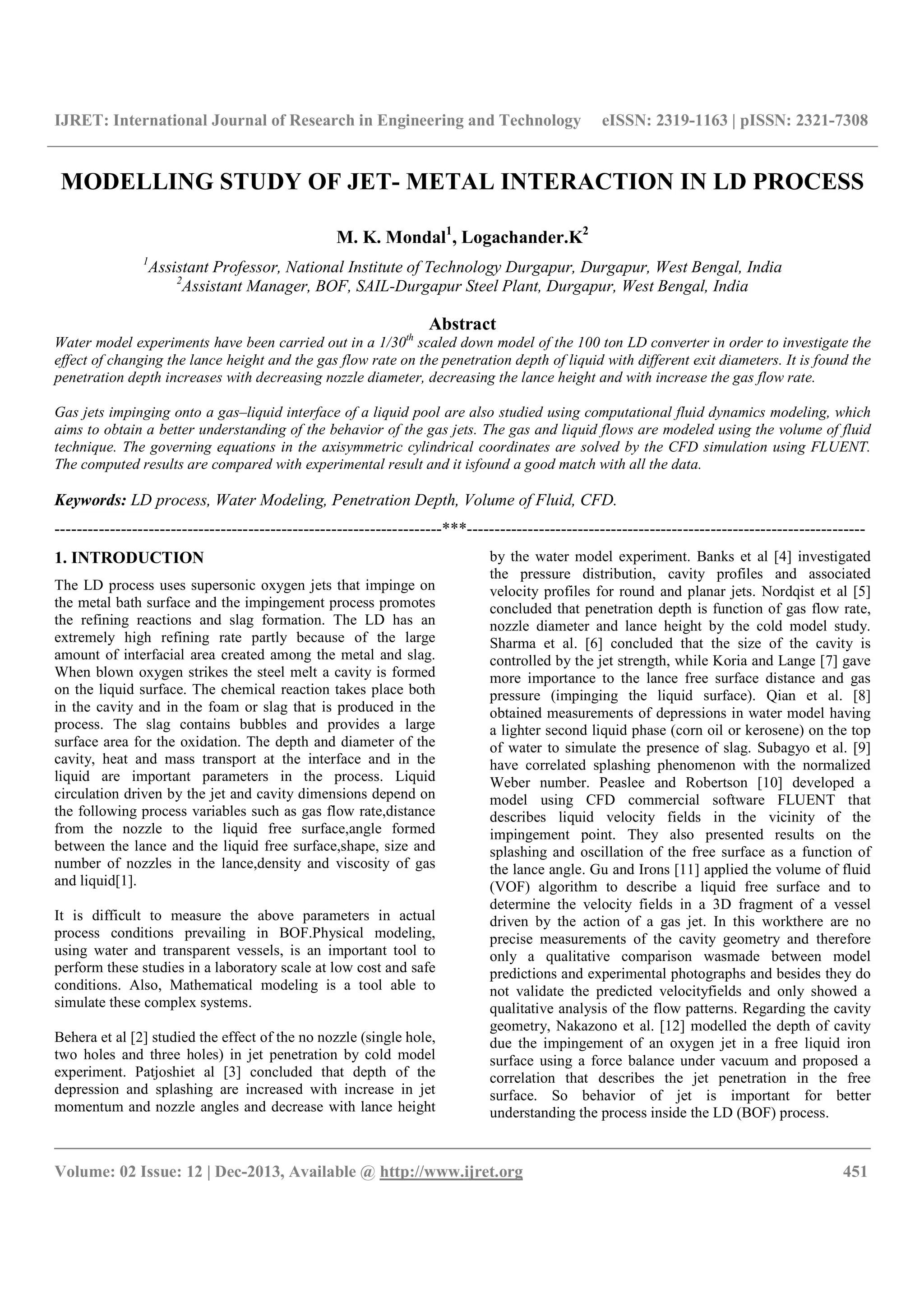 Modelling study of jet metal interaction in ld process | PDF