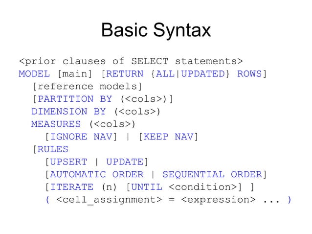 Oracle Sql Model Clause Ppt Databases Computer Software And Applications
