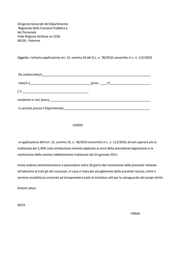 Modello diffida per il recupero della trattenuta previdenziale del 2,5% | DOCX