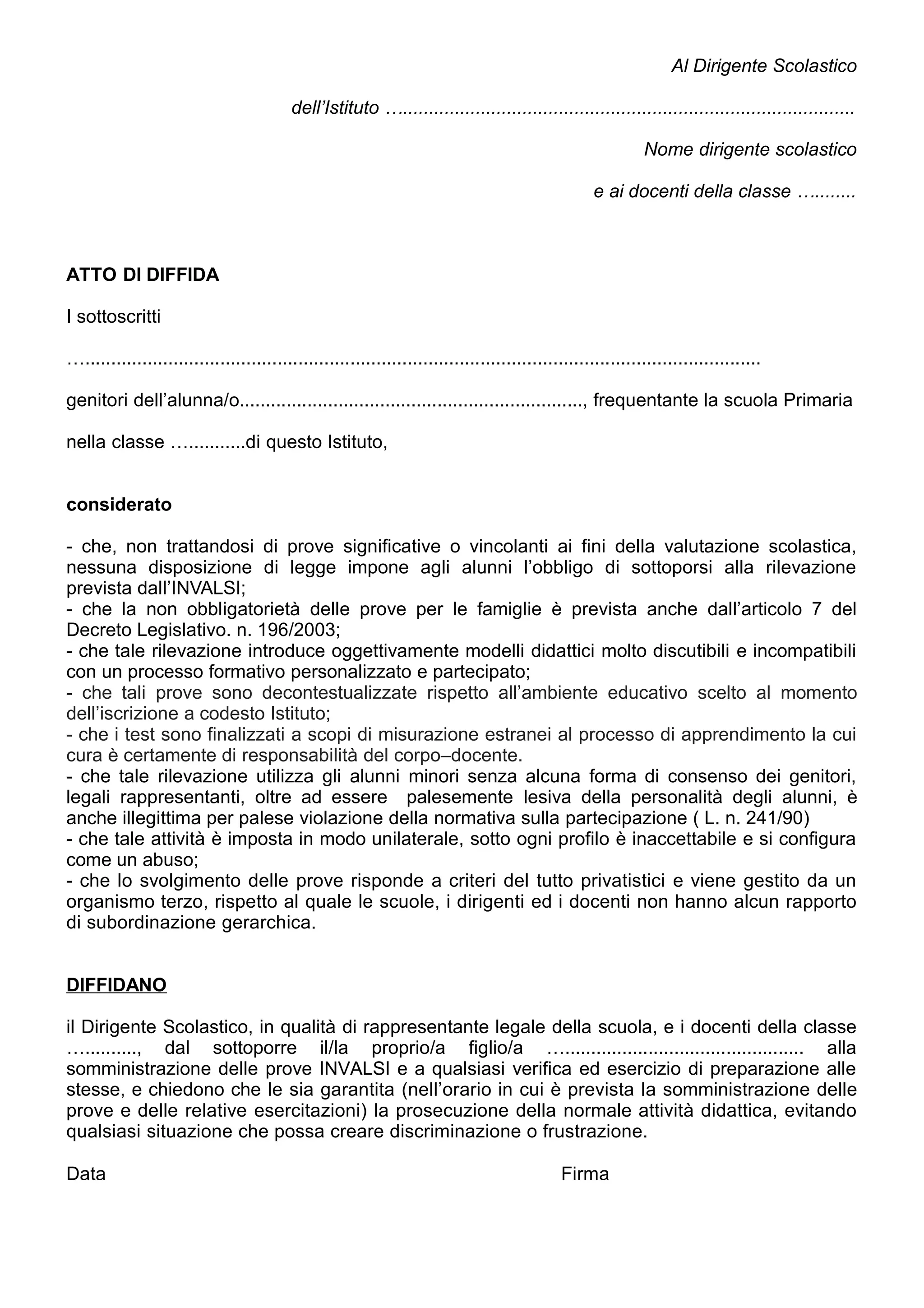 Modello di diffida | DOC