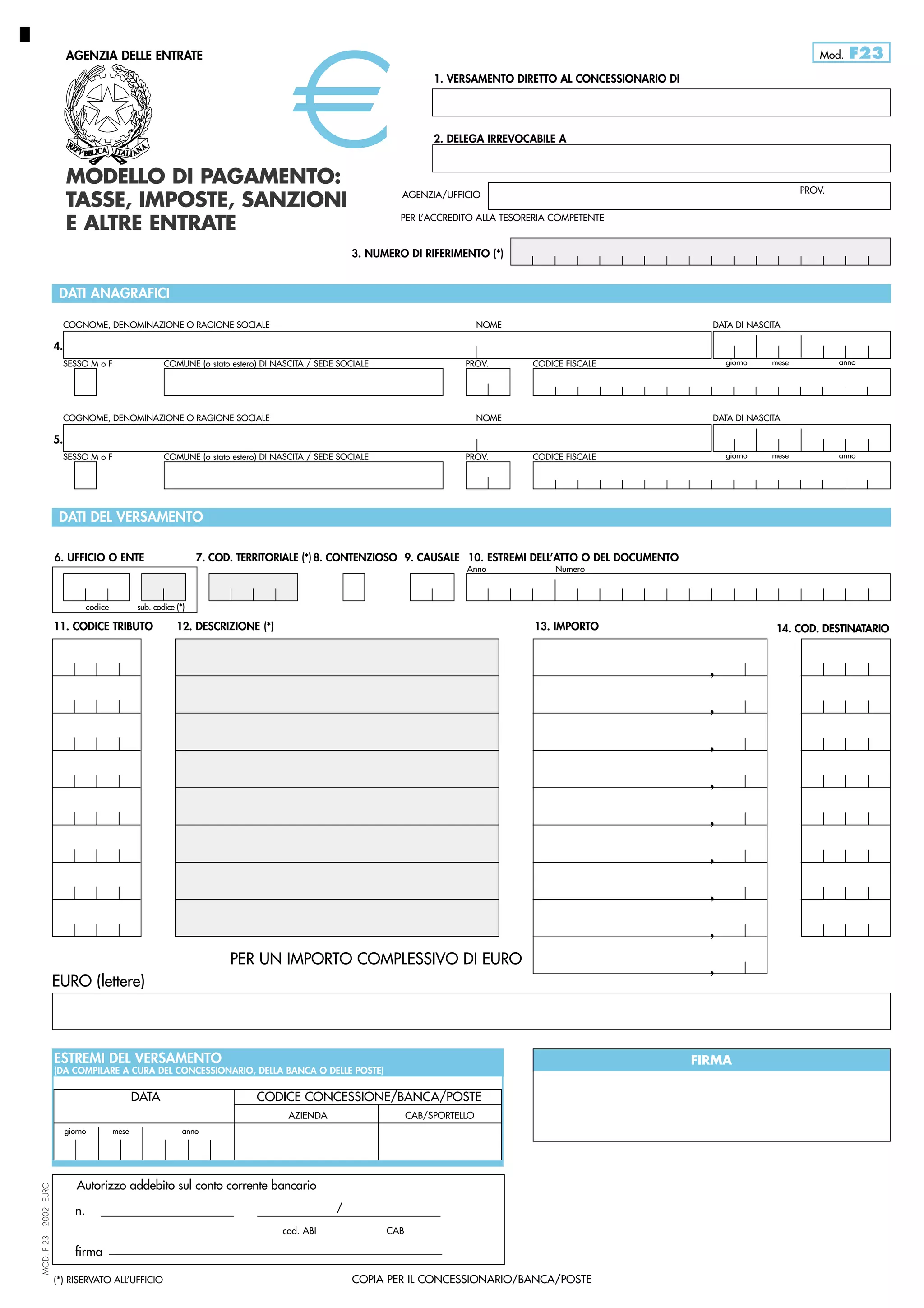 Modello f23 compilabile1 | PDF | Personal Taxes | Personal Finance