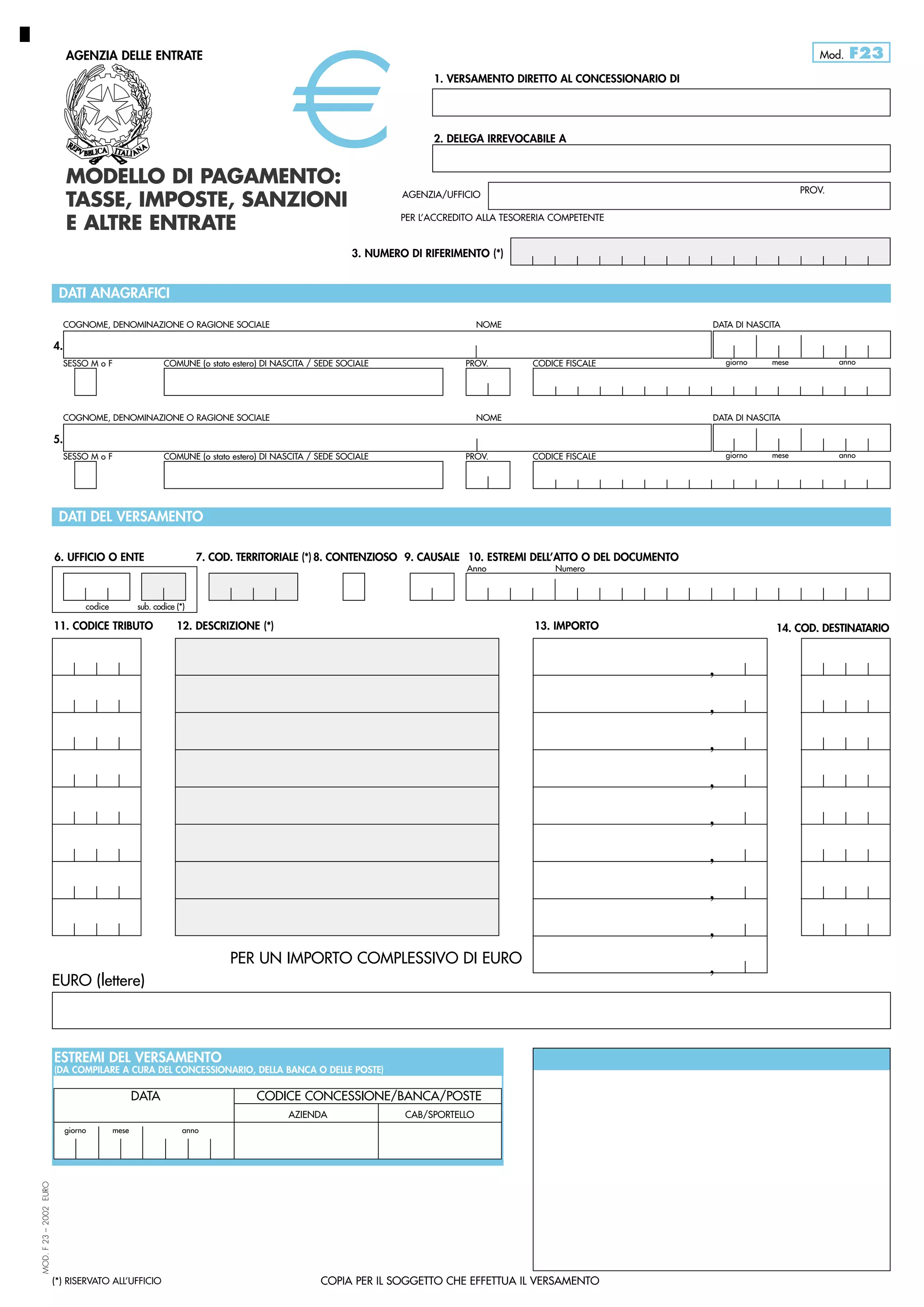 Modello f23 compilabile1 | PDF | Personal Taxes | Personal Finance