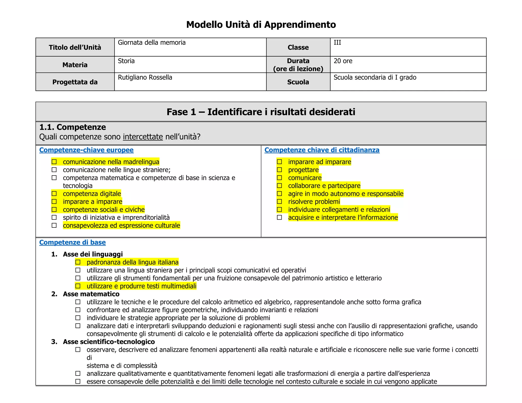 Modello unità di apprendimento ub d fasi 1 2-3-completo | PDF