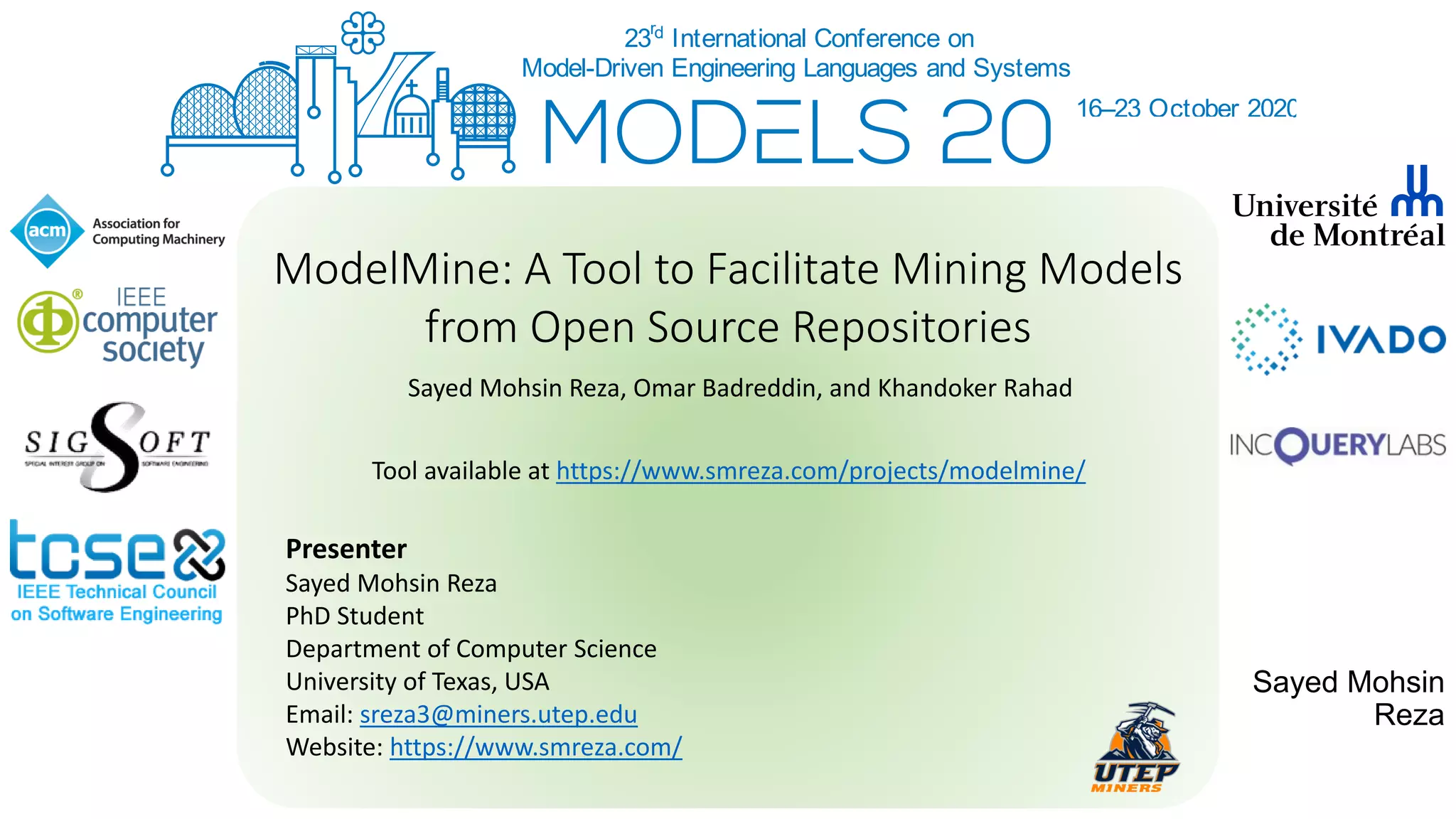 ModelMine a tool to facilitate mining models from open source repositories presentation models ...