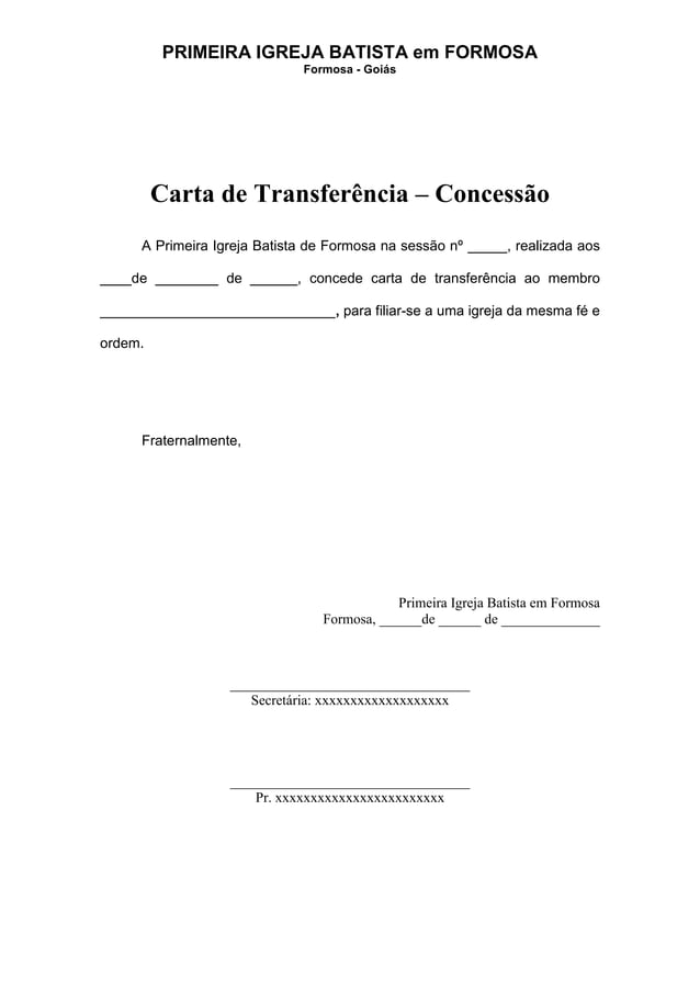 Modelo Carta De Transfer Ncia