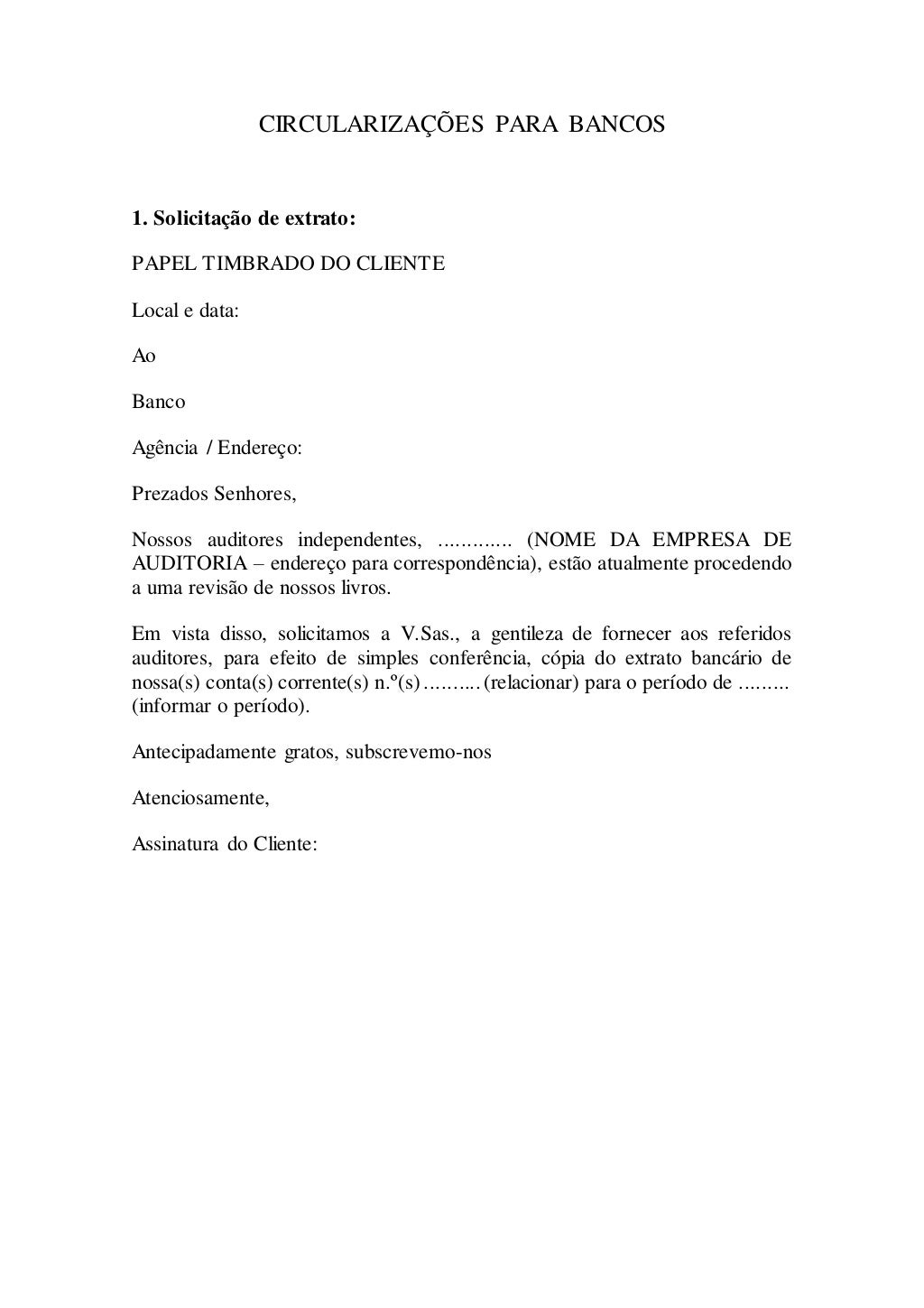 Modelos De Cartas De Circularização De Bancos