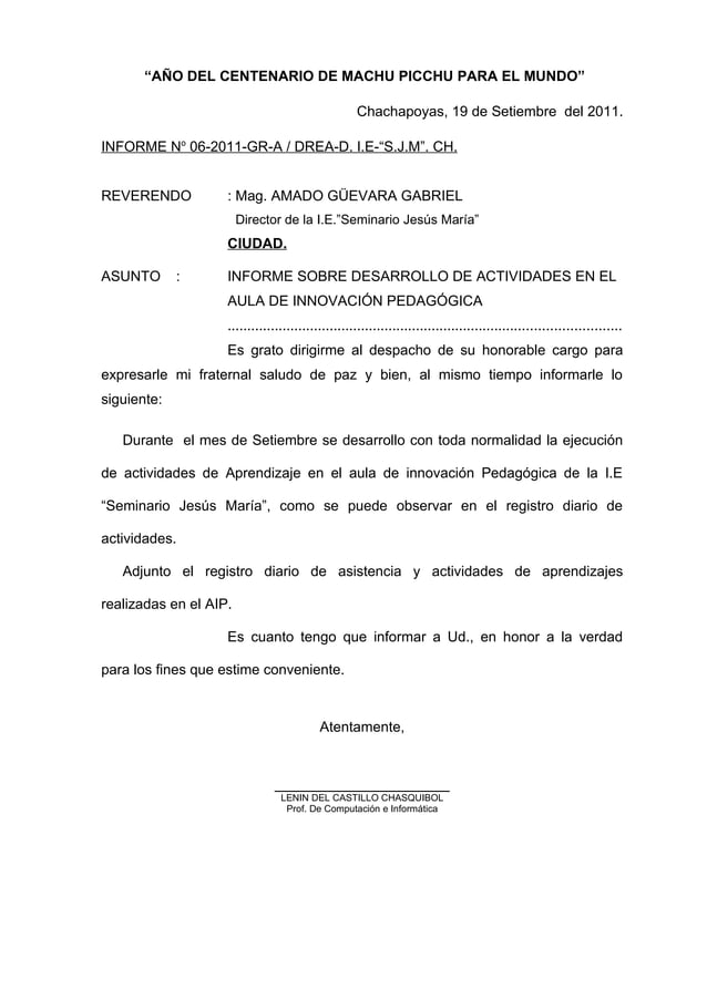 Modelo De Informe De Actividades