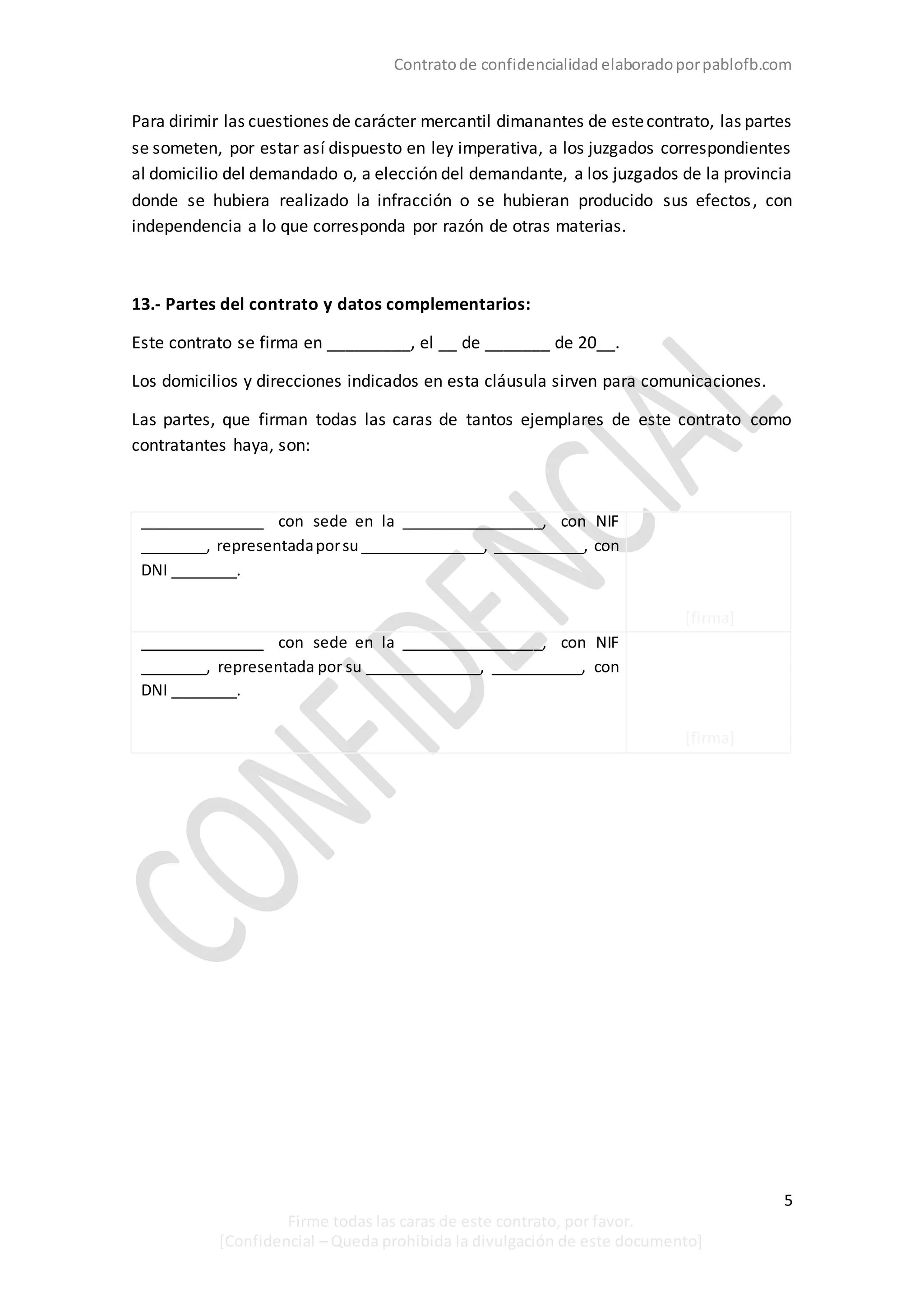 Modelo de NDA gratis - Contrato de Confidencialidad y Secreto | DOCX ...