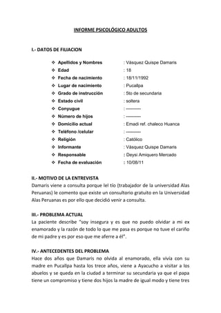 Plantilla De Evaluacion Psicologica