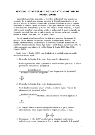 Modelo básico de la cantidad óptima de pedido | DOCX