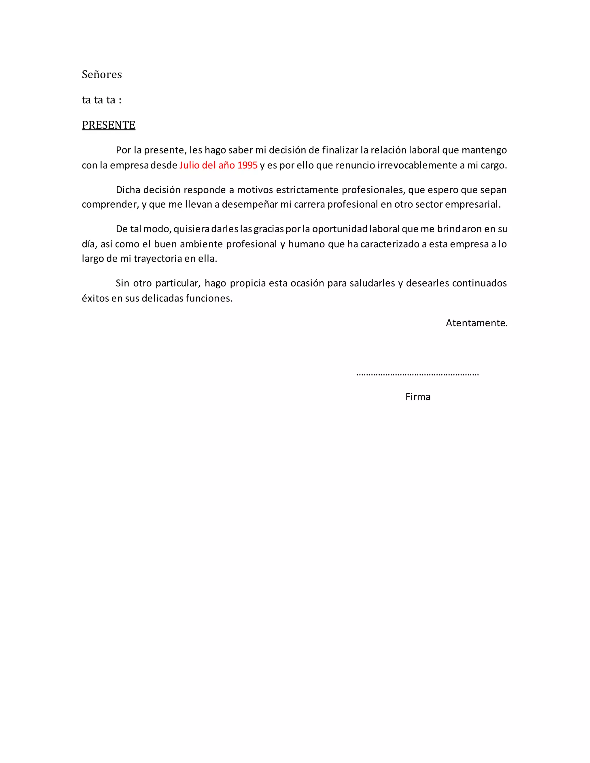 Modelo carta de renuncia | DOCX