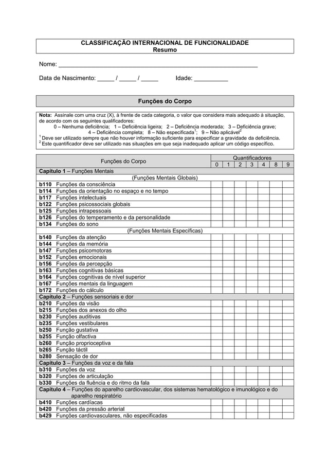 Classificação Internacional de Funcionalidade | PDF
