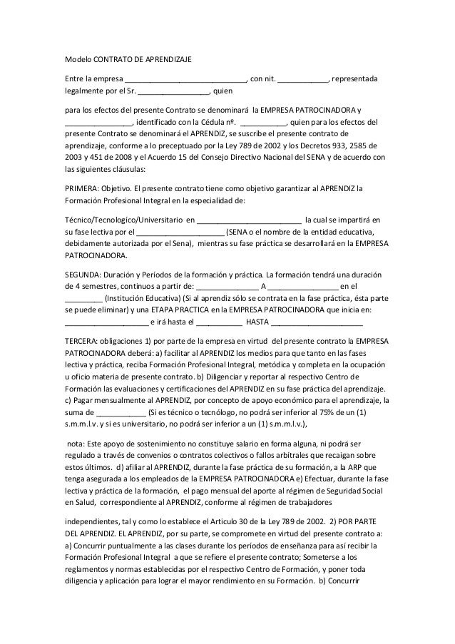 Modelo De Contrato De Menor Aprendiz