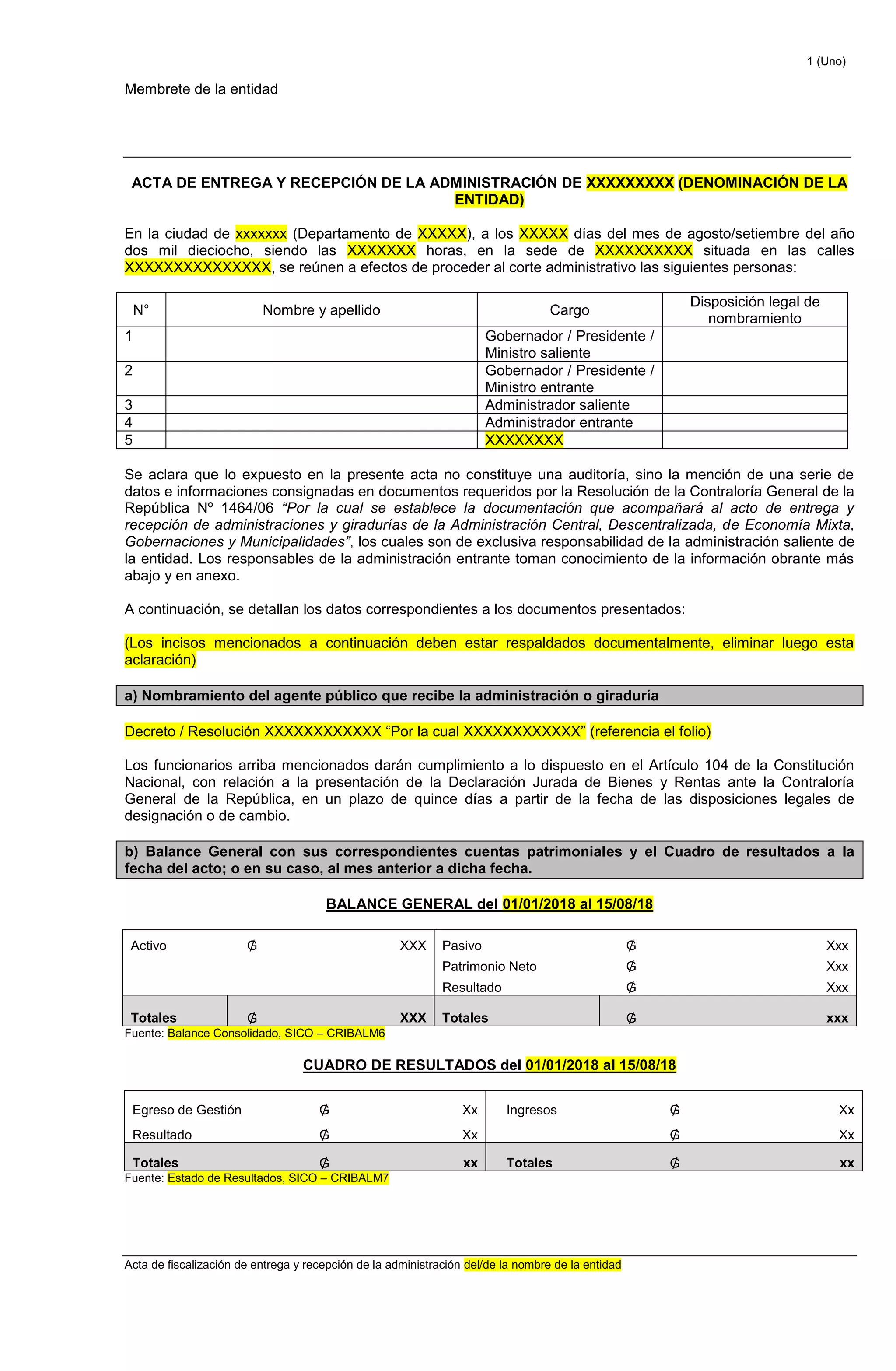 Modelo De Acta De Corte Administrativo Doc