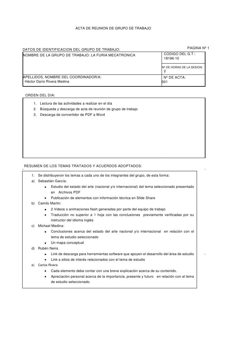 Formatos Acta De Reuniones De Aula Padres De Familia Materialesmodelo De Acta De Reuni O Escolar