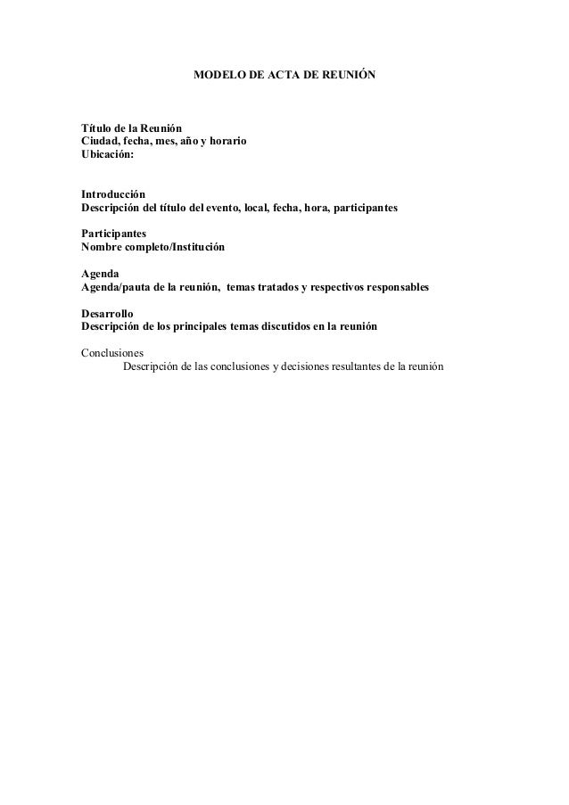Ejemplo De Acta De Reunion Corta En Word Reverasite