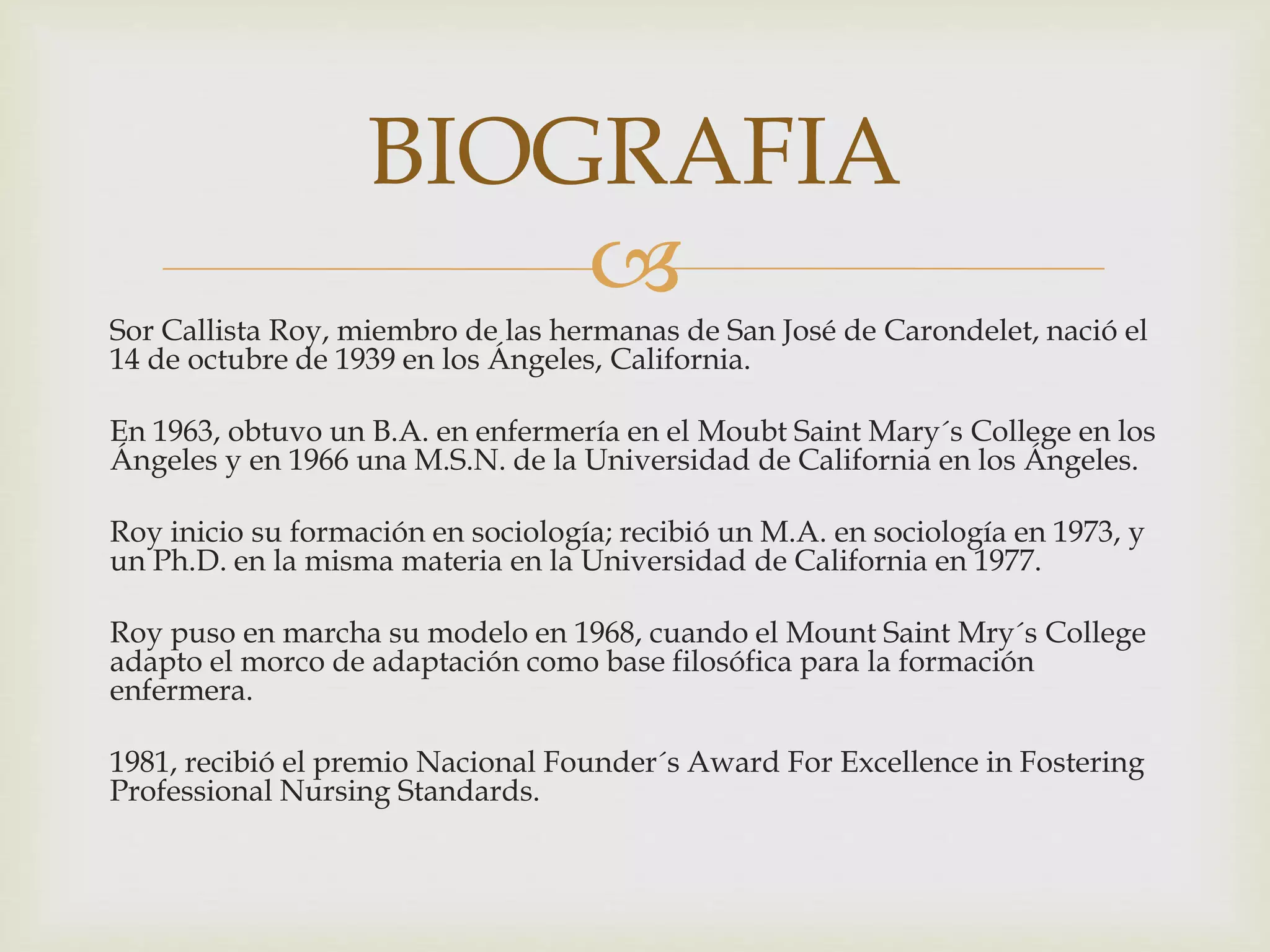 Modelo de adaptacion Sor Calistra Roy | PPTX