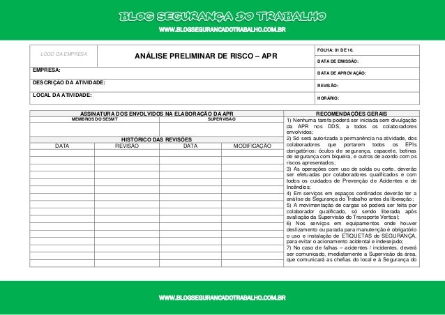 Modelo de apr trabalho em altura blog segurança do trabalho