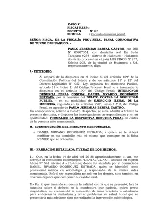 MODELO DE DENUNCIA PENAL. DE DERECHO PENALdocx | DOCX