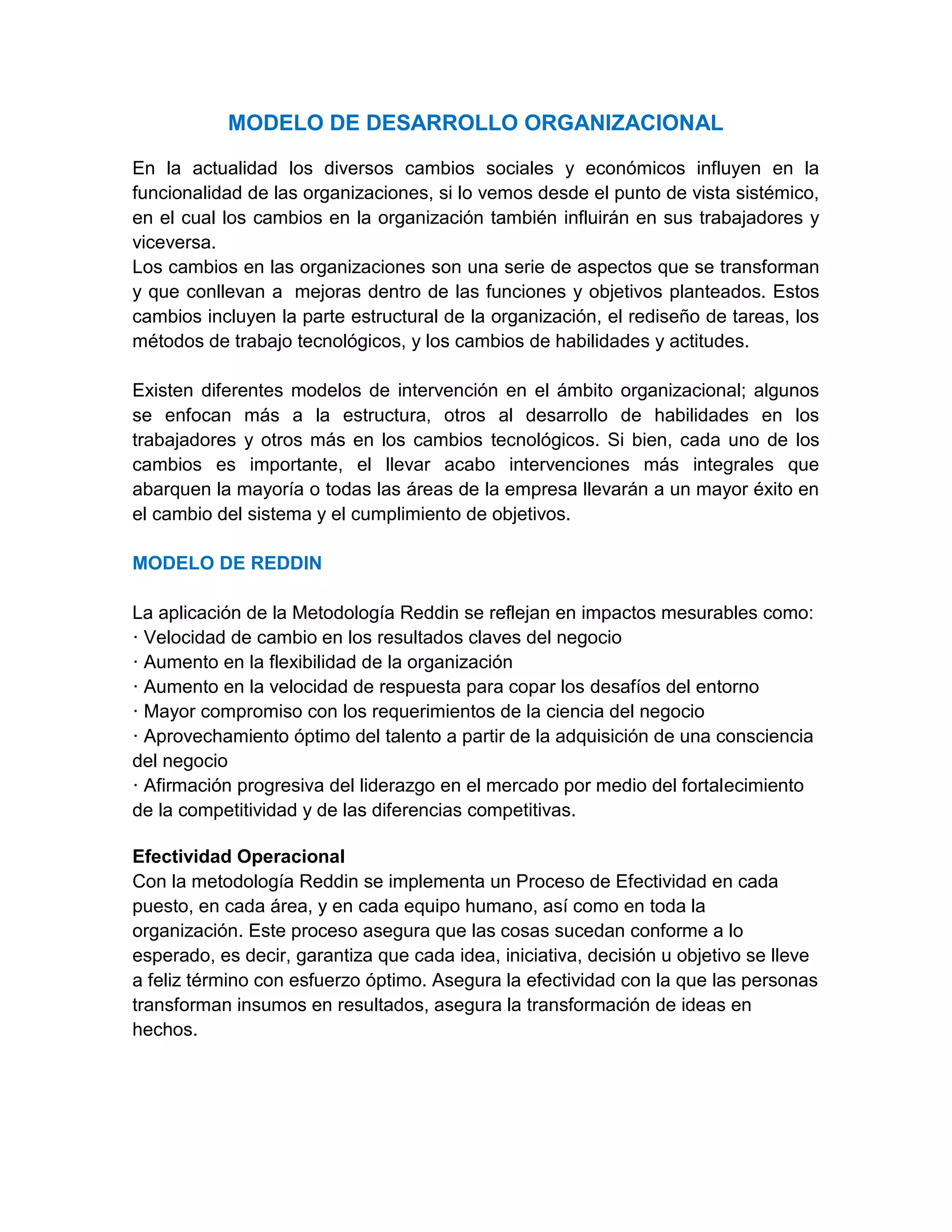 Modelos de desarrollo organizacional - Stefy G | PDF