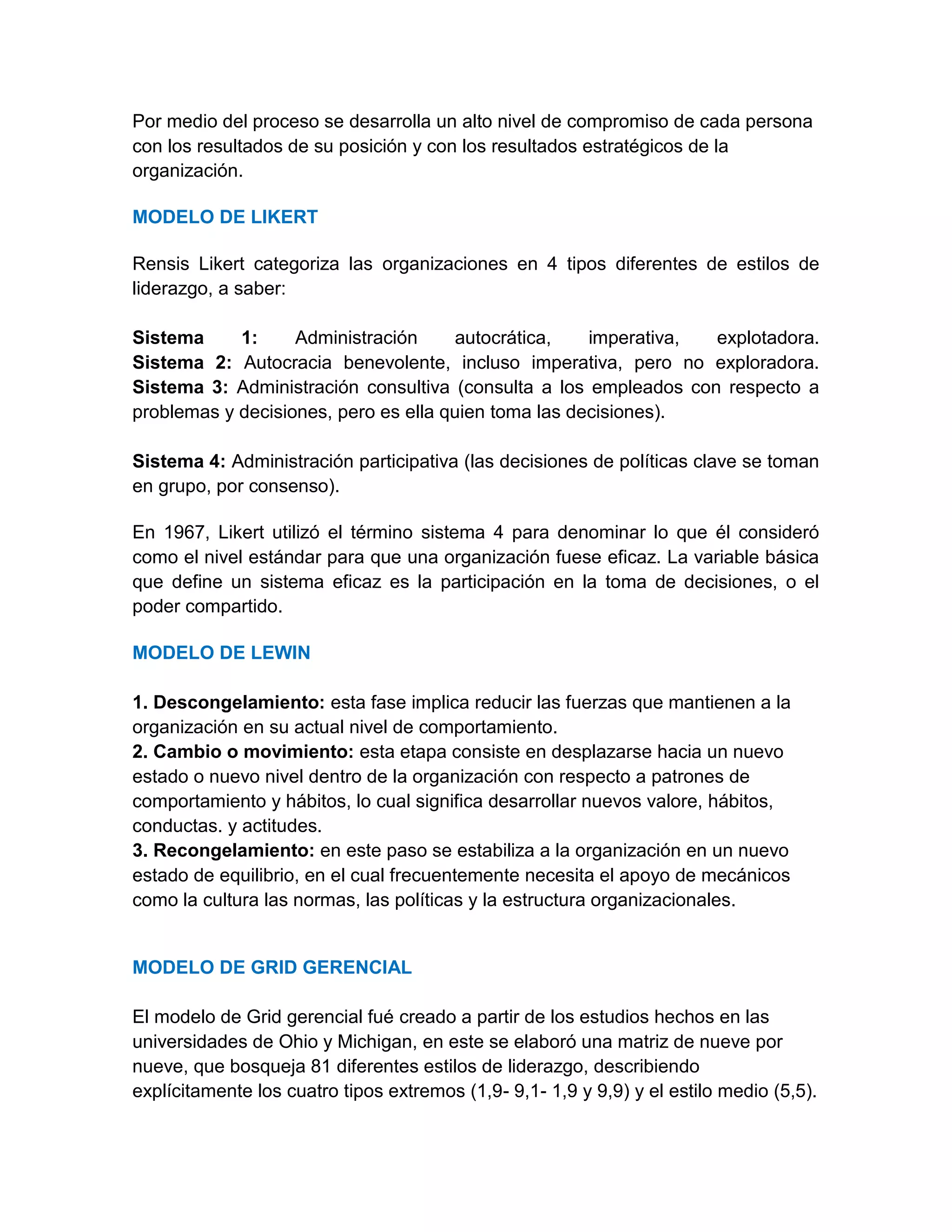 Modelos de desarrollo organizacional - Stefy G | PDF