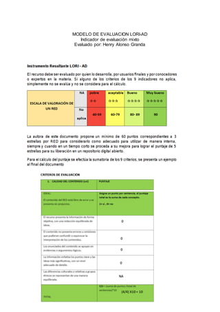 Modelo de evaluacion lori. | DOCX