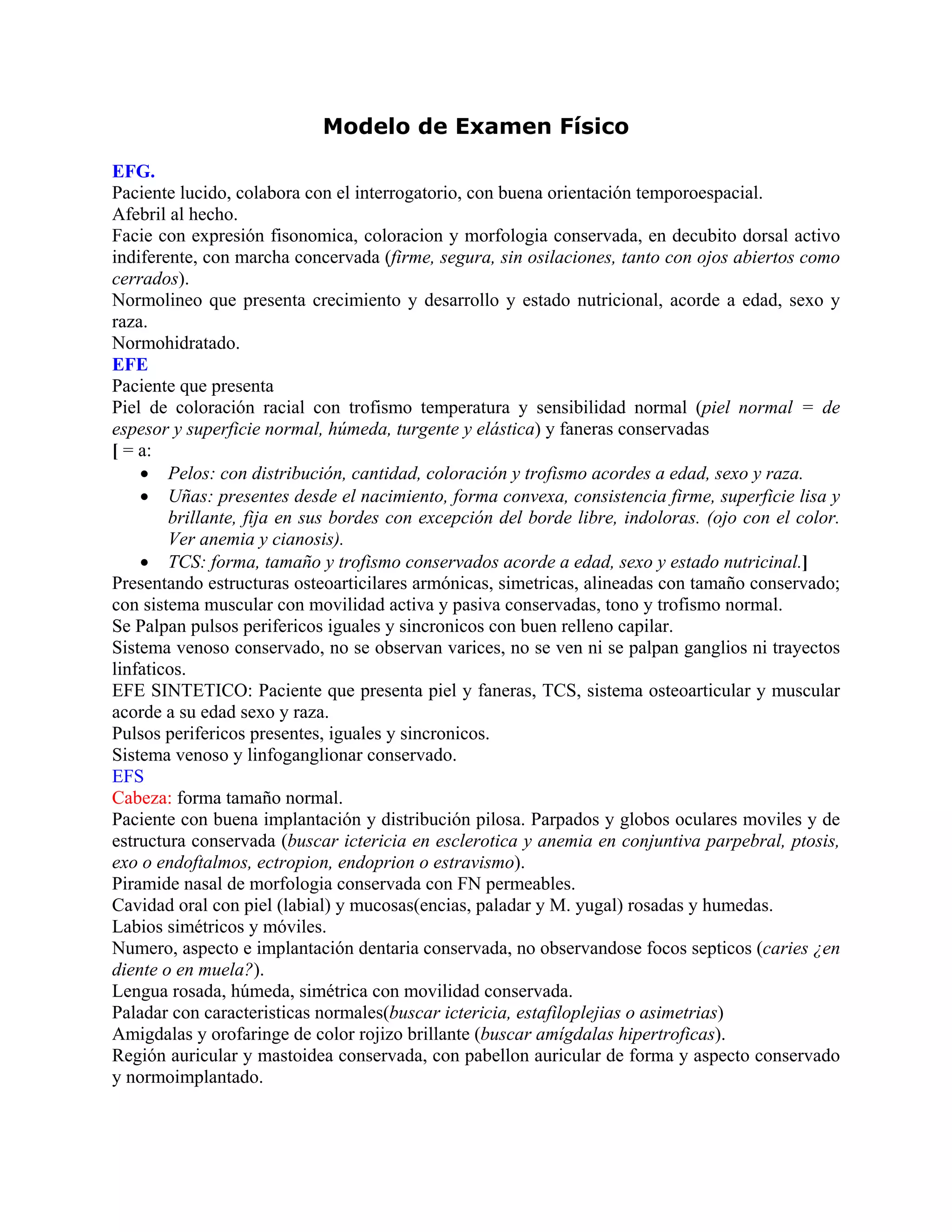 Modelo de examen físico | PDF