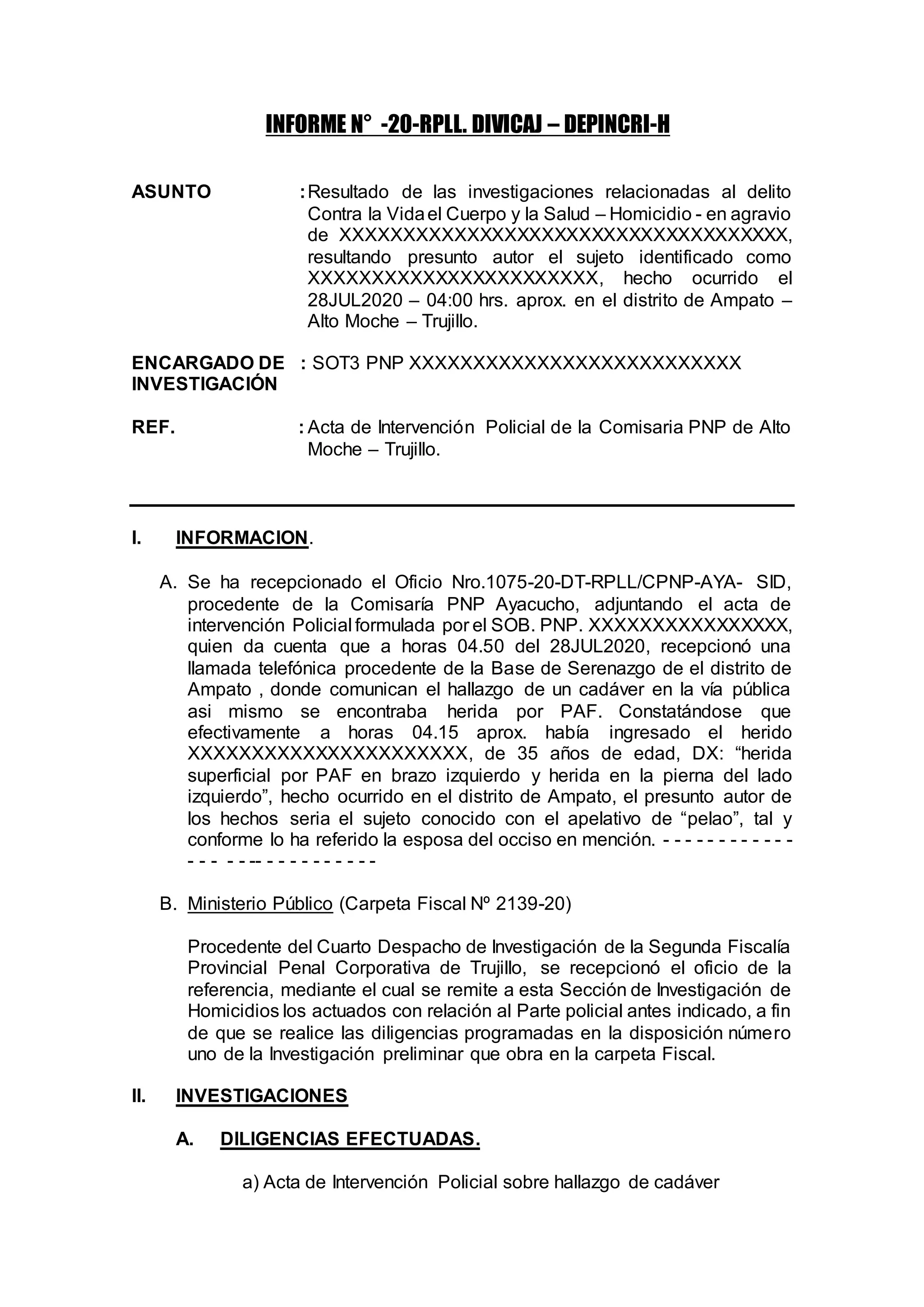 Modelo de informe Policial en Caso de Homicidio | DOCX