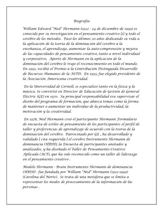 Modelo de los cuadrantes cerebrales de herrmann doc. | DOCX