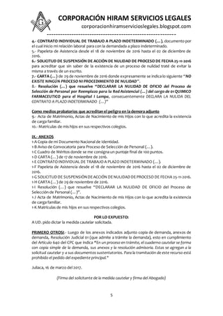 Modelo de medida cautelar de innovar dentro de proceso contencioso administrativo laboral autor ...