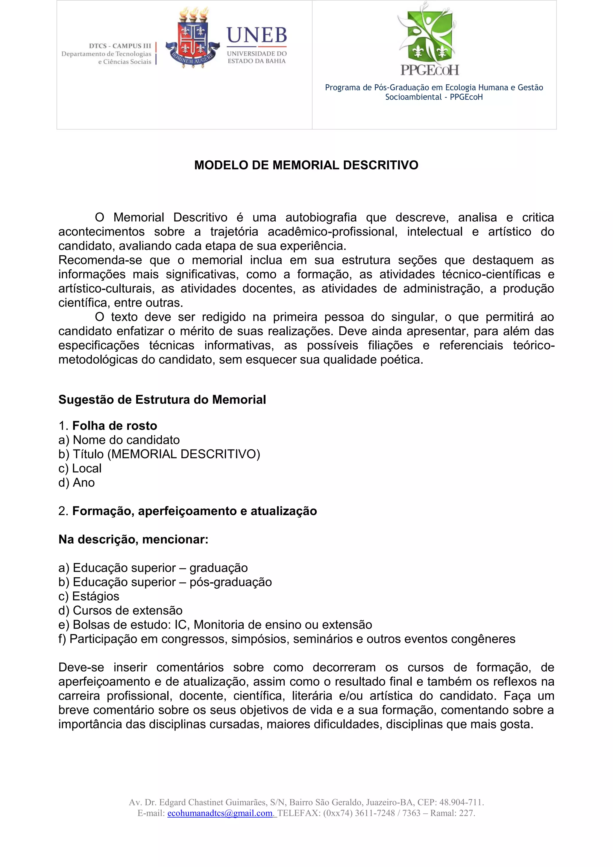 Modelo de memorial_descritivo UNEB | PDF