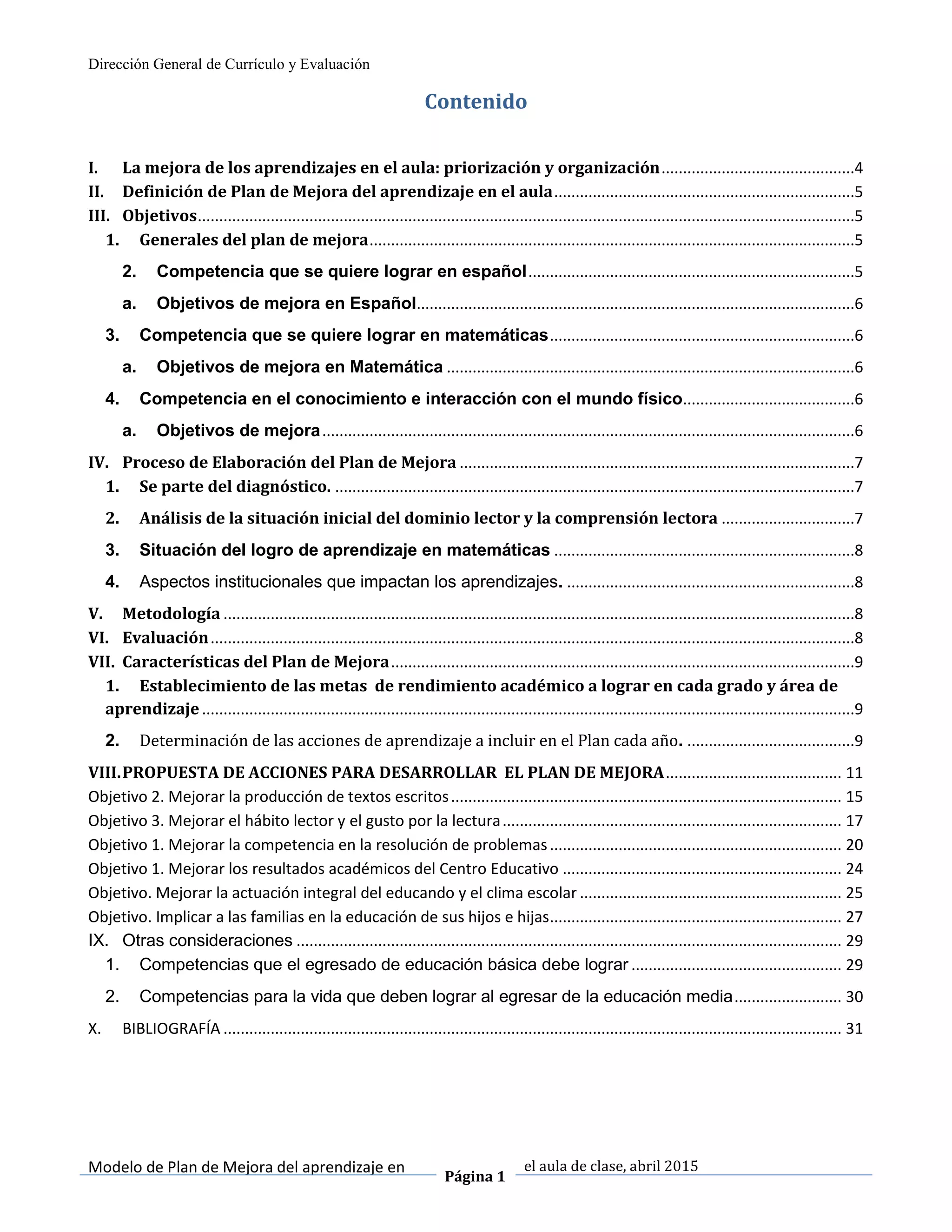 Modelo de plan mejora | PDF
