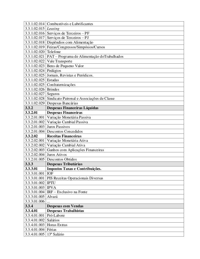 Modelo de plano de contas