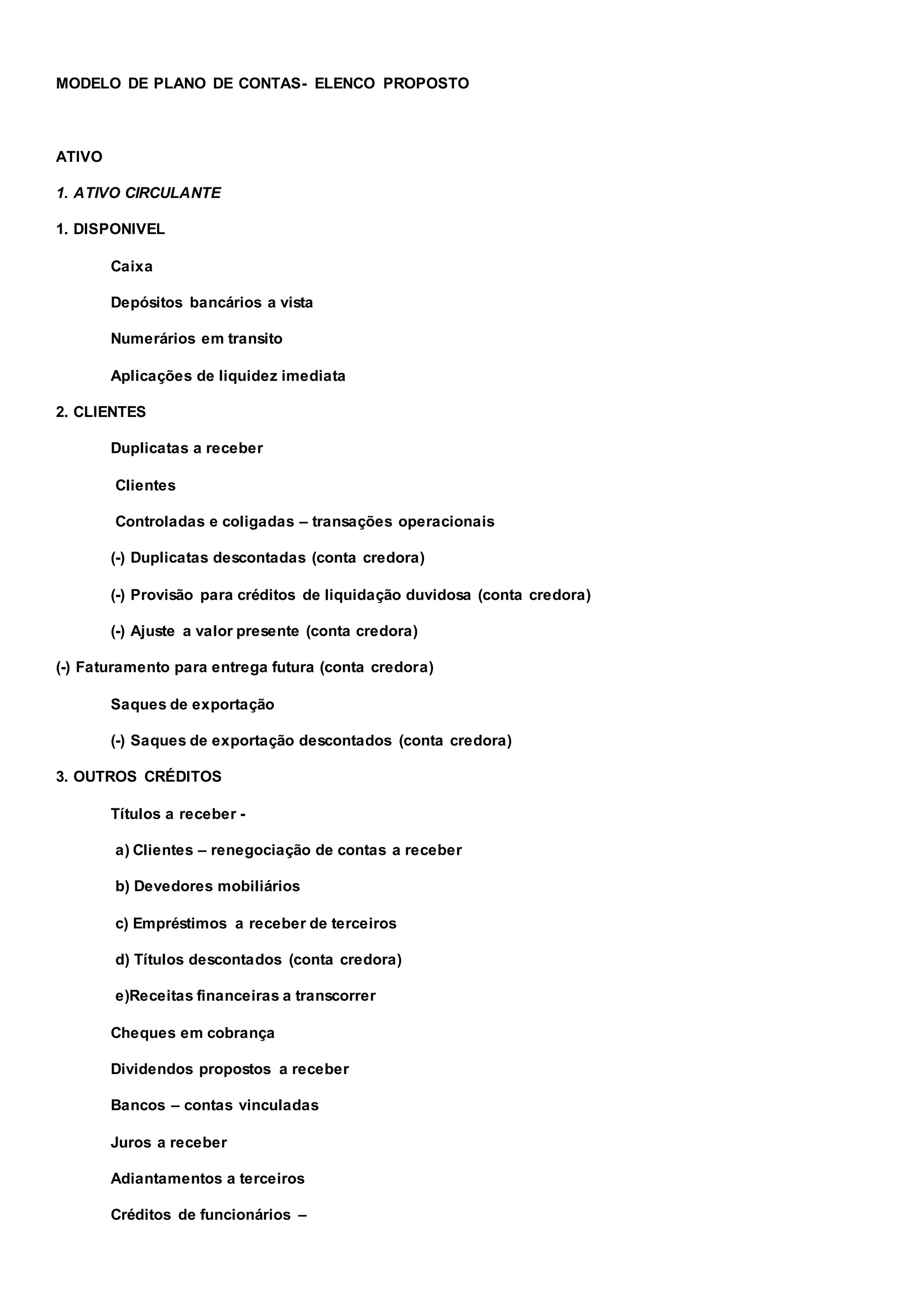 Modelo de plano de contas | PDF