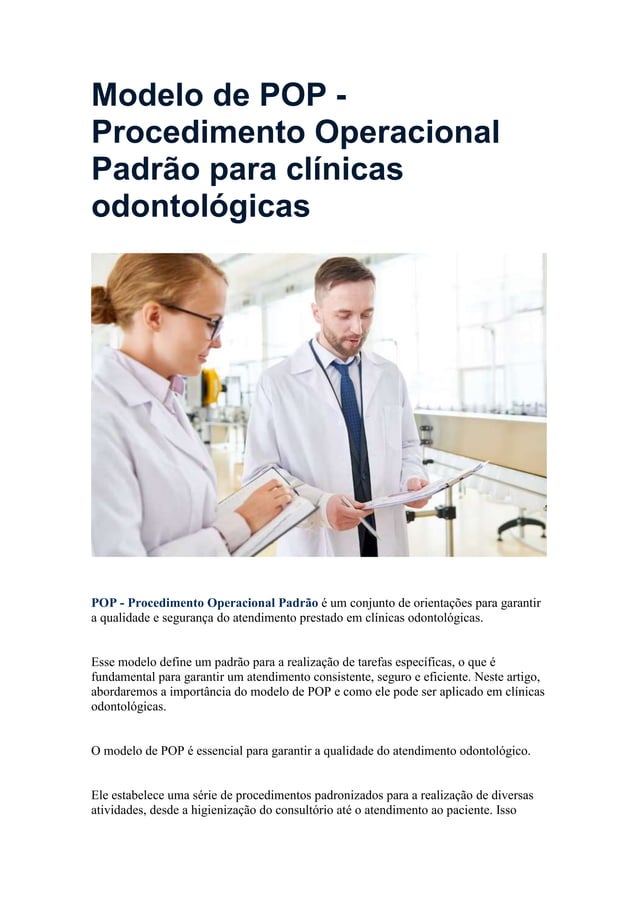 Modelo de POP - Procedimento Operacional Padrao para clinicas ...