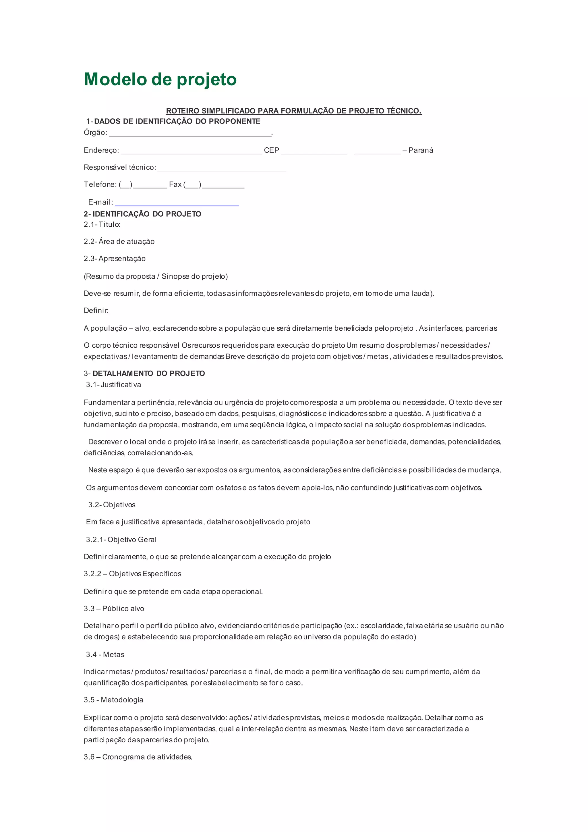 Modelo de projeto | DOCX