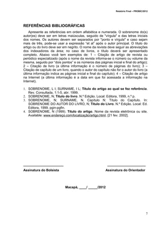 Modelo de relatorio final de bolsista de ic probic | DOC