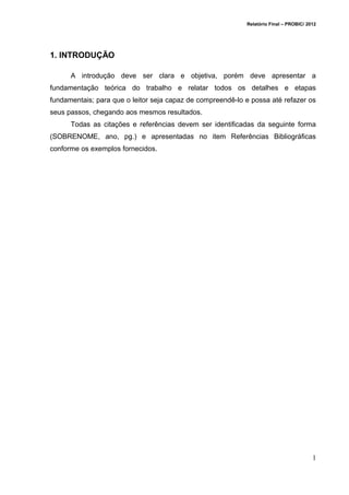 Modelo de relatorio final de bolsista de ic probic | DOC