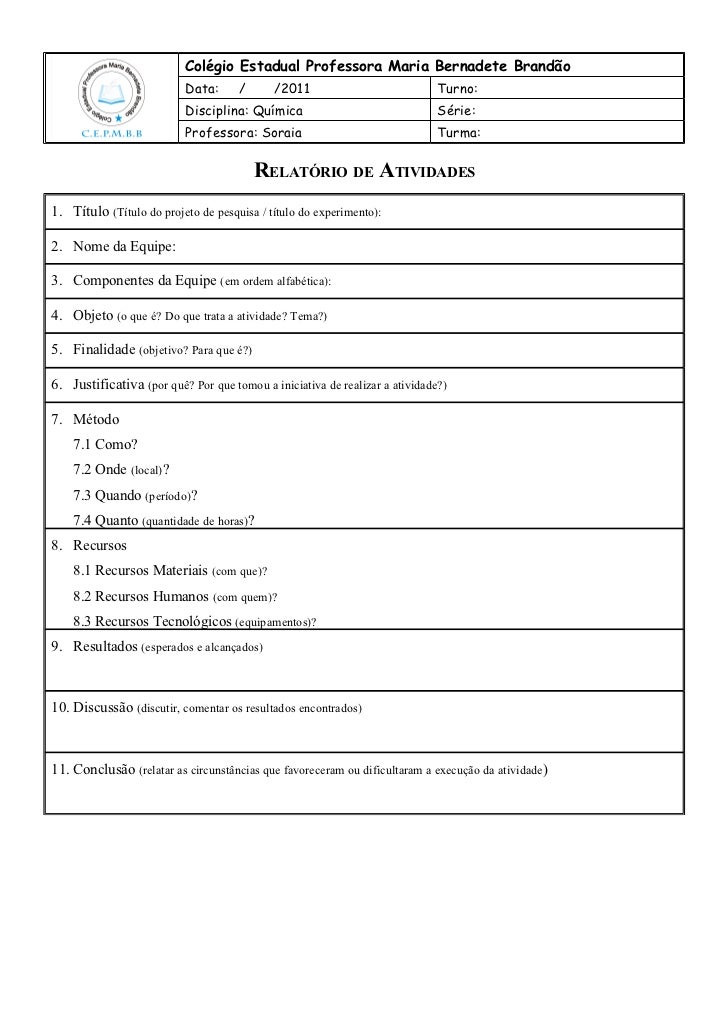 Modelo de relatório de atividades