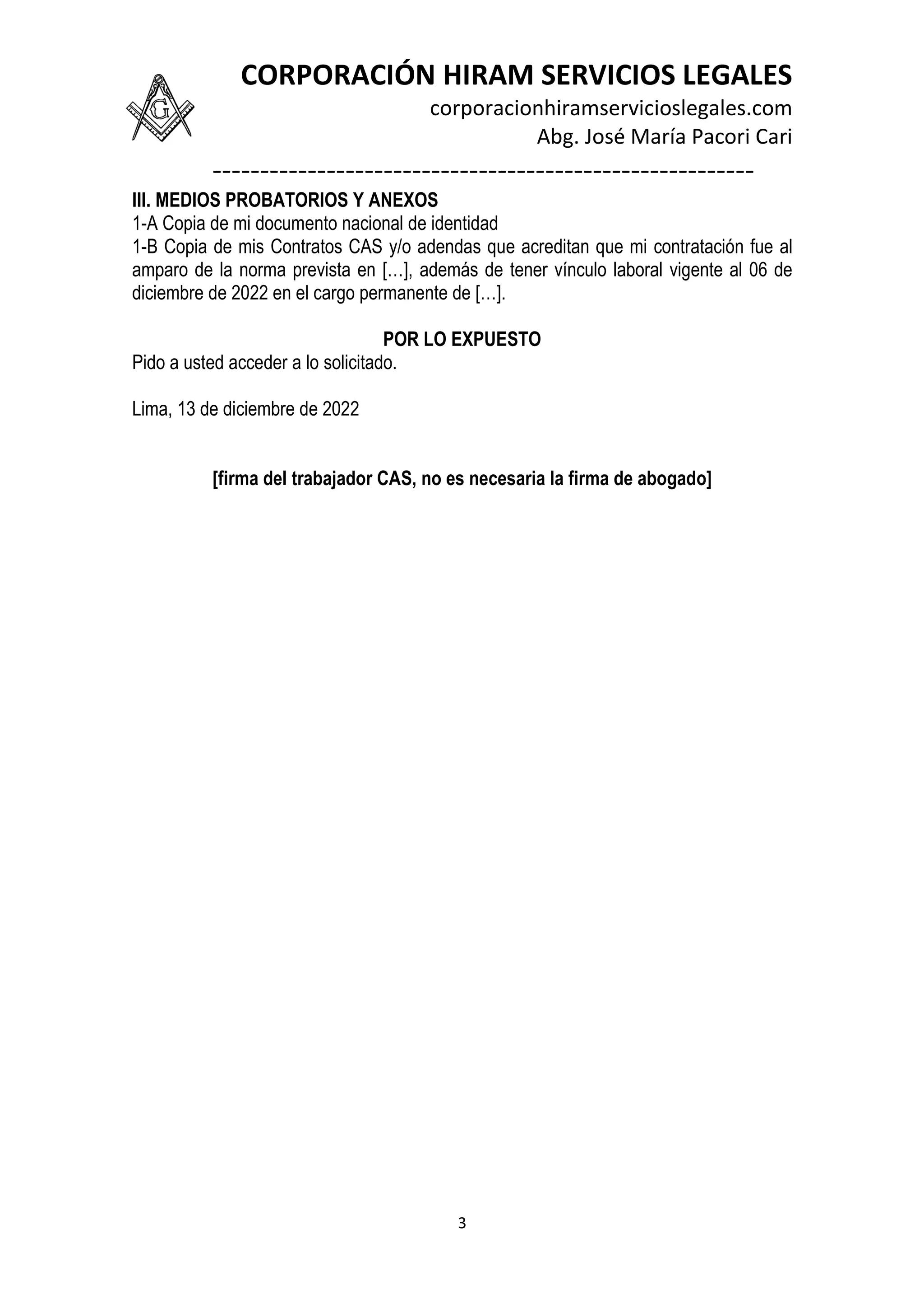 MODELO DE SOLICITUD PARA PASAR A CAS INDETERMINADO - AUTOR JOSÉ MARÍA ...